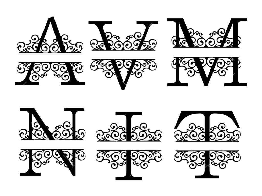 Split Monogram SVG, PNG, PDF, Floral svg, Split Monogram Frame Alphabet