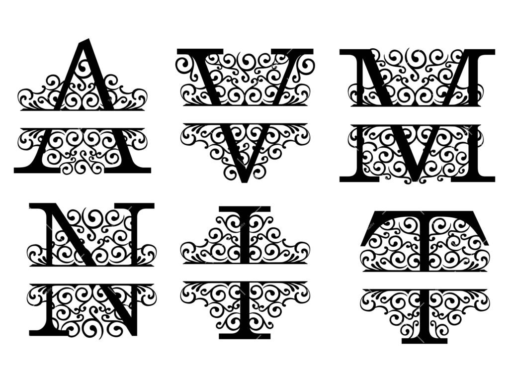 Split Monogram SVG, PNG, PDF, Floral svg, Split Monogram Frame Alphabet