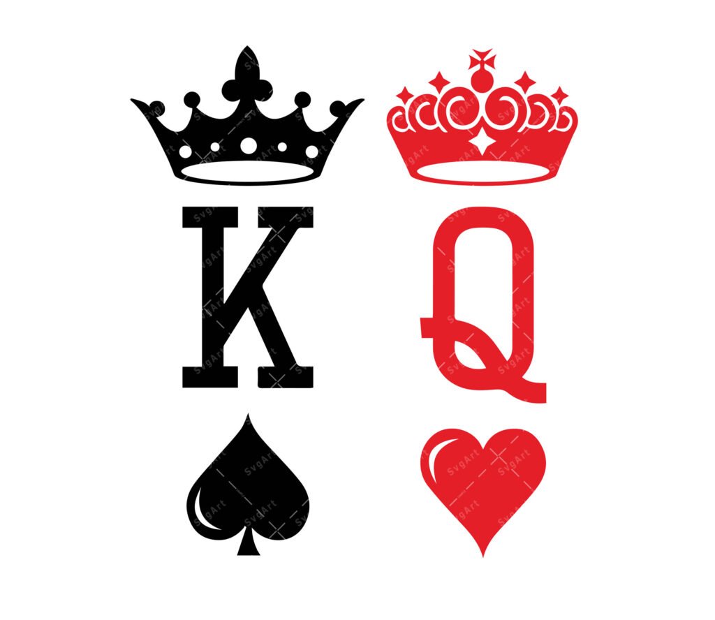 King and Queen SVG, PNG, PDF, King of Spades, Queen of Hearts, Playing ...