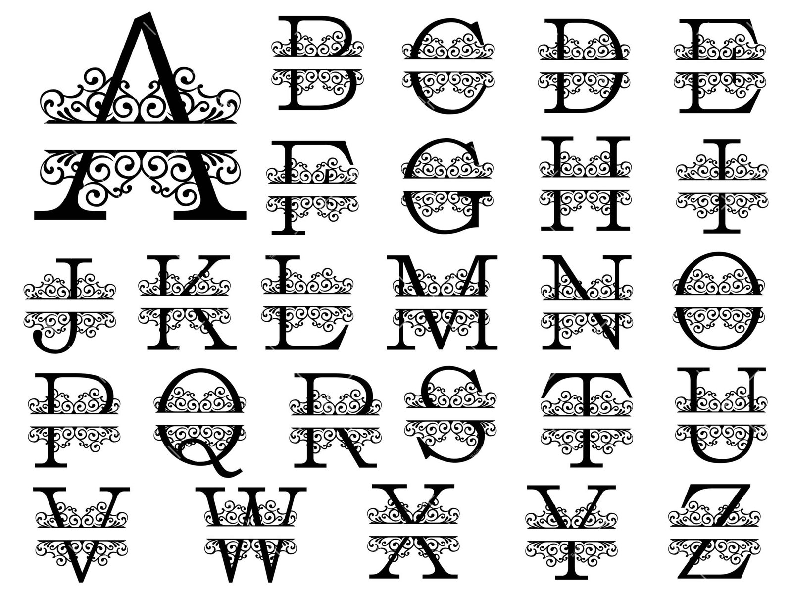 Split Monogram SVG, PNG, PDF, Floral svg, Split Monogram Frame Alphabet