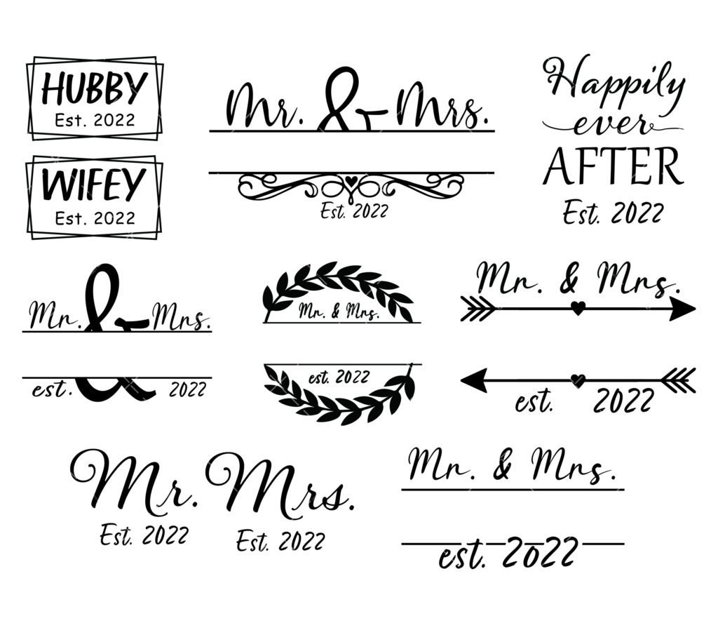 Mr and Mrs Est 2022 SVG, PNG, PDF, bride and groom svg, Wedding svg ...