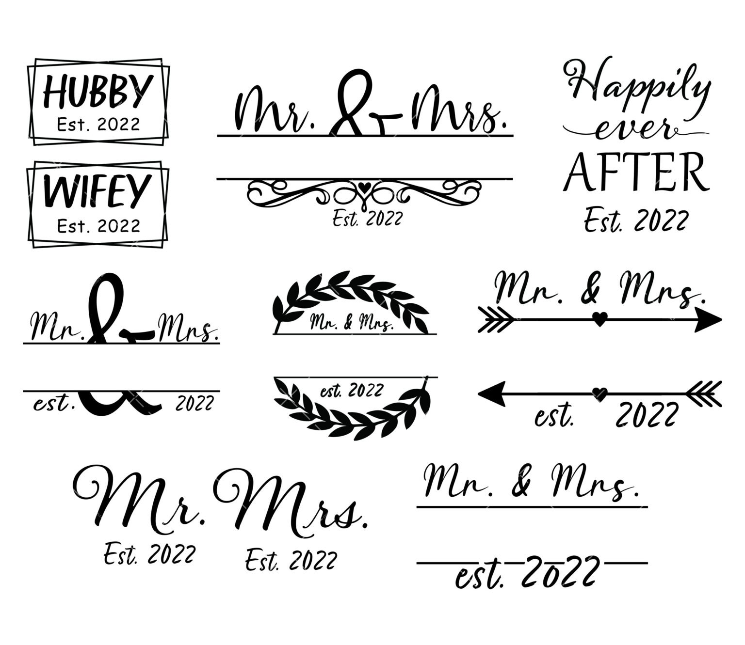 Mr and Mrs Est 2022 SVG, PNG, PDF, bride and groom svg, Wedding svg ...