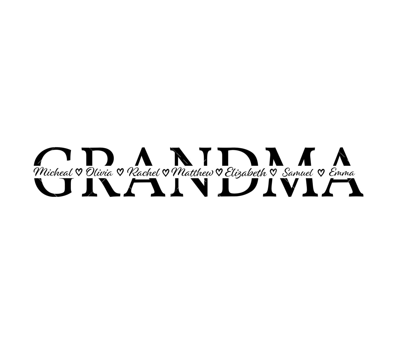 Grandma SVG, PNG, PDF, Grandma split name frame SVG