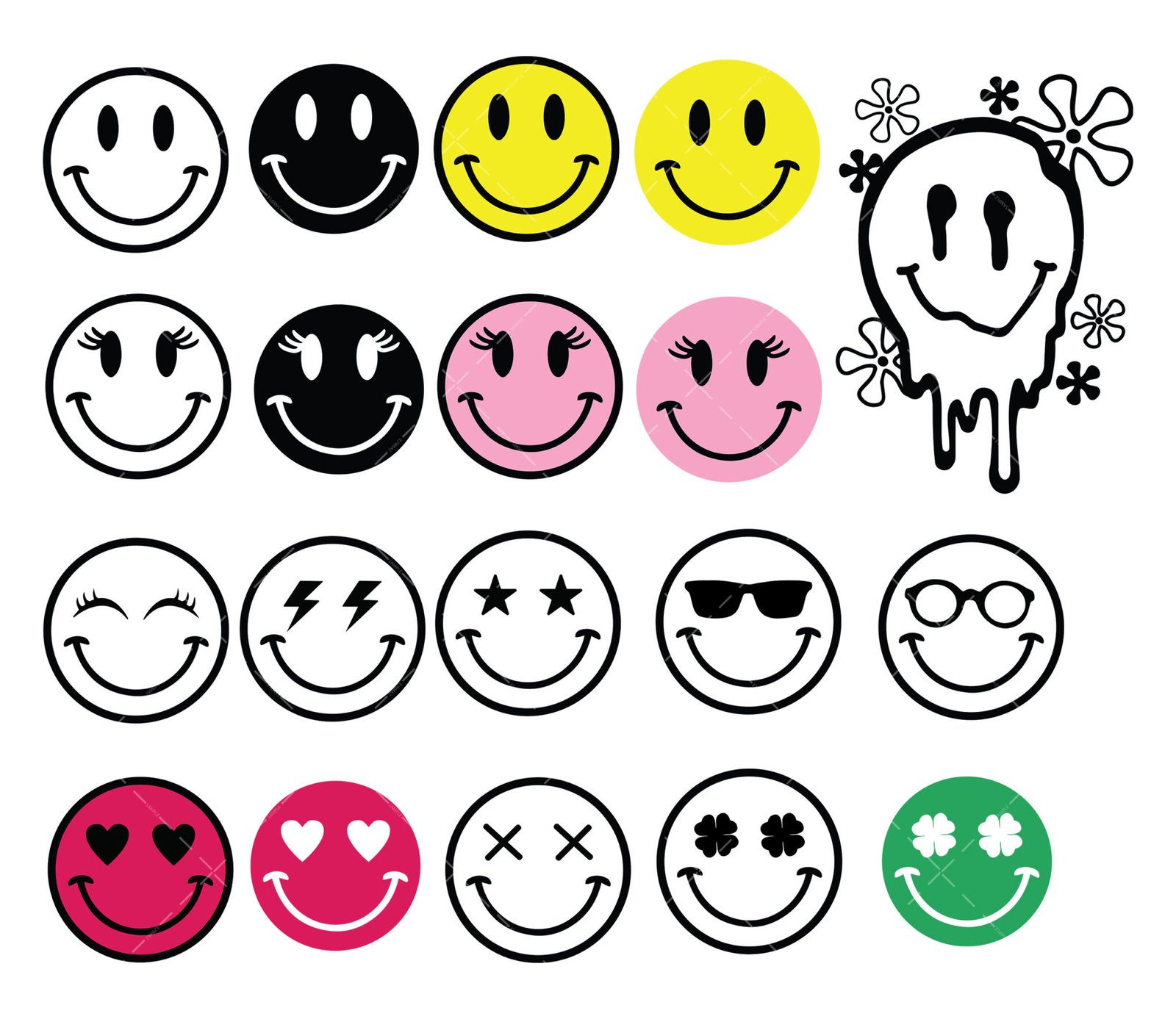 Smiley Face SVG Bundle, PNG, PDF, Happy Face SVG